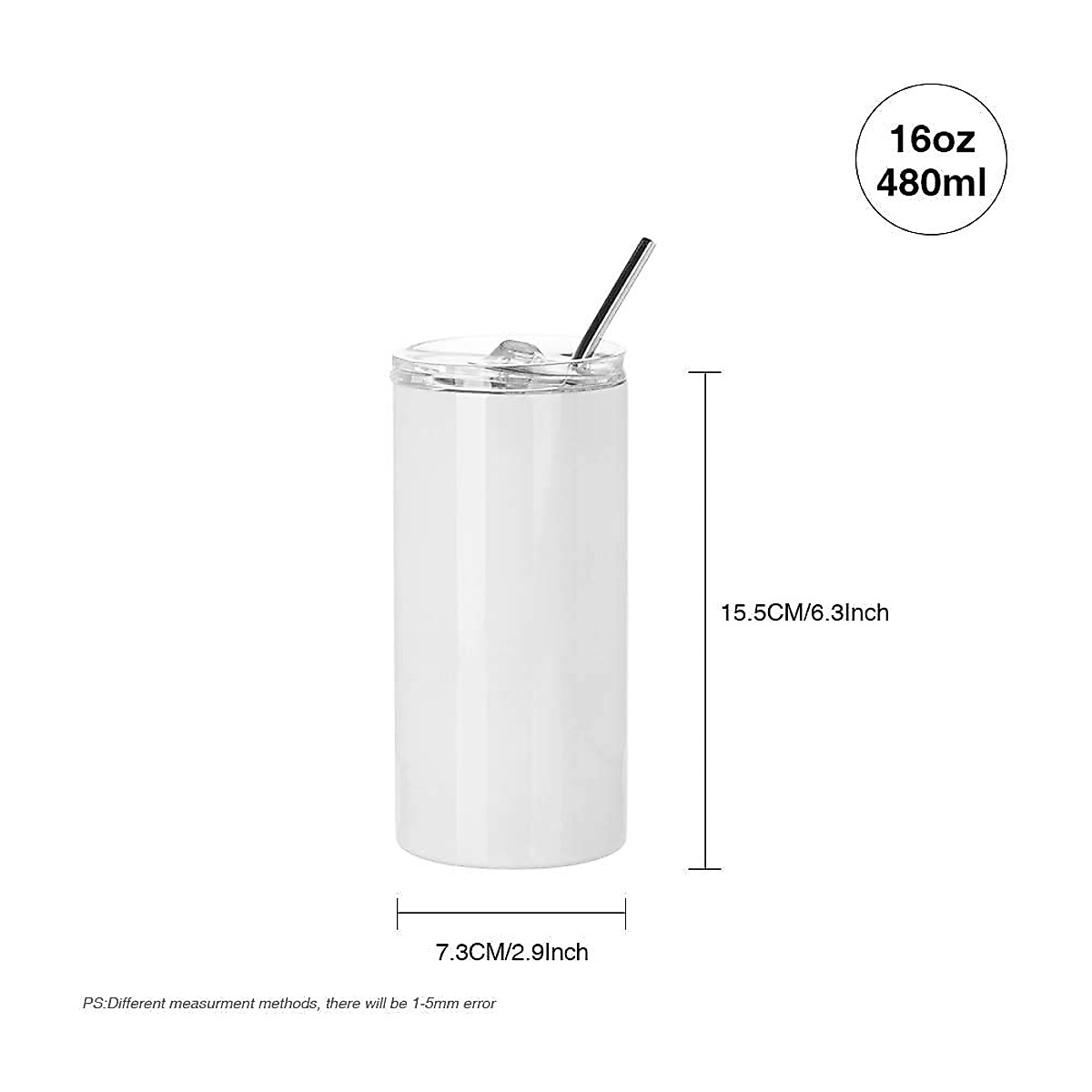 PYD Life Sublimation Blanks Kids Tumbler Skinny 16 OZ Straight Stainless Steel Coffee Cups with Lid and Metal Straw for Tumbler Heat Press Machine Sublimation Print 4 Pack