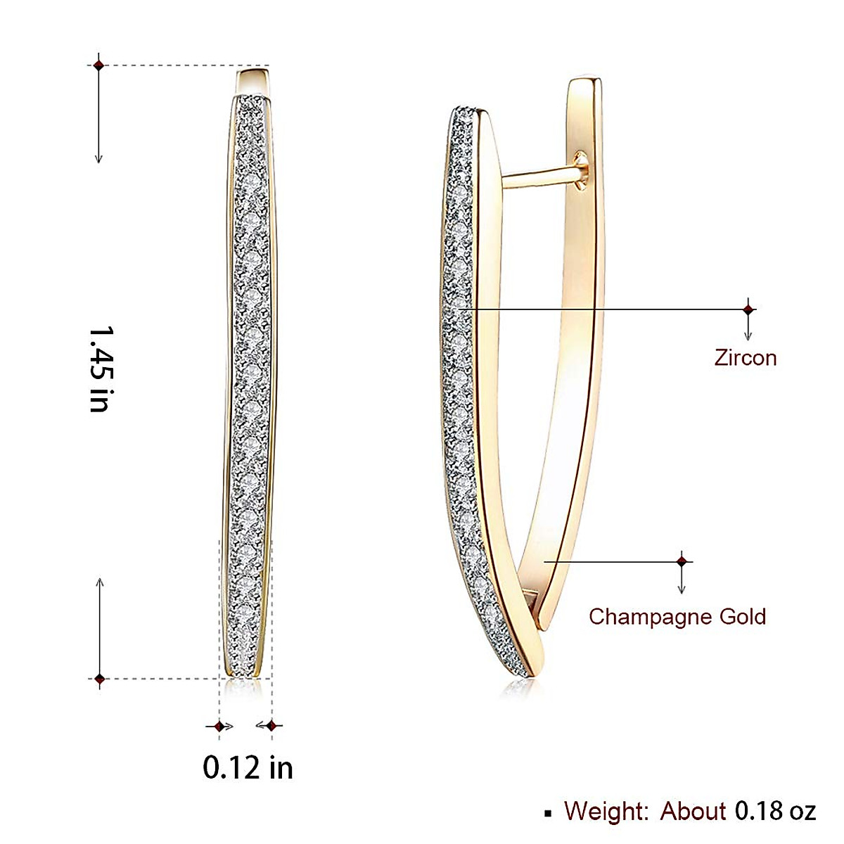 14K Gold Plated Cubic Zirconia Hoop Earrings For Women Men Fashion CZ Earrings