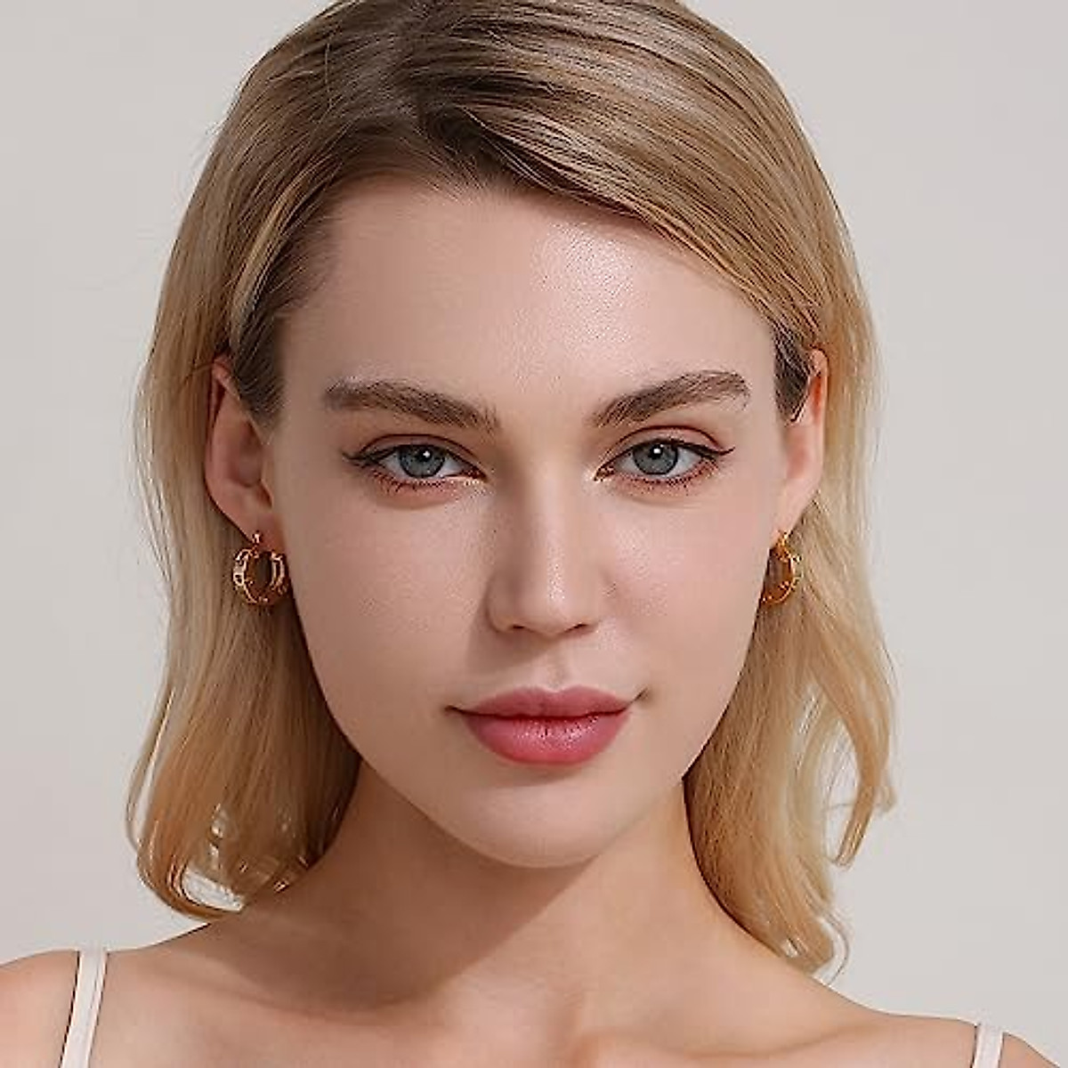 CZYJEW Gold Hoop Earrings for Women 14K Gold Plated with 925 Sterling Silver Post Hoop Earrings for Girls Mini Gold Earrings Inlay CZ Gems for Women