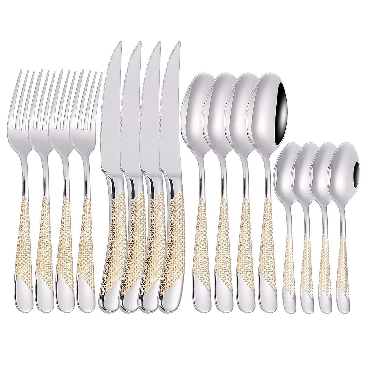 Zerophilo 16 Piece Silverware Set,Stainless Steel Flatware Set Spoon and Fork Set for 4,Kitchen Utensil Cutlery Set Mirror Finish Dishwasher Safe Gift Package (gold)