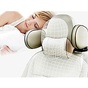 Car Seat Headrest Pillow, Support Neck Pillow Head Protection Cervical Spine Adjustable on Both Sides Telescopic Version PU Leather Universal for Kids Adults Travel(Side Pillow + Headrest Pillow)