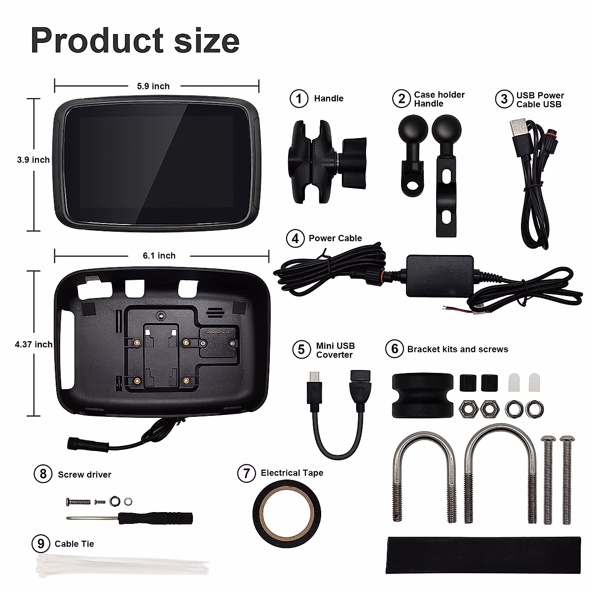 Tenbaba Carplay Screen for Motorcycle, Wireless Apple Car Play & Wireless Android Auto GPS Navigation for Motorcycle, 5" Waterproof Portable Apple Carplay/Android Auto, Support Siri/Google Assistant