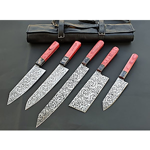 Vetus Japanese Knife Set | 12C27 High Stainless Steel Chef Knife Set | Professional Etched Kitchen Knives Set with Chef Bag/Knife Roll | Chef Knife Bag
