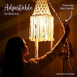 Boho Floor Lamp with Macrame Lamp Shade - Boho Hanging Lights with Plug in Cord - Boho Pendant Light for Cozy Spaces - Hanging Lamps for Living Room Plug in - Bohemian Living Room Decor Boho Lighting