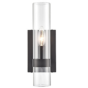 JEENKAE Modern Farmhouse Glass Cylinder Wall Sconce 1-Light Black Bathroom Vanity Lights Fixture