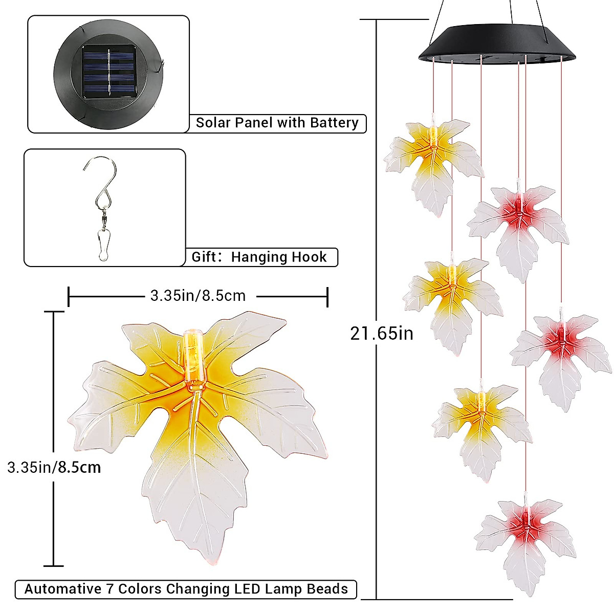 Toodour Solar Wind Chimes, Color Changing Maple Leaf Wind Chimes, LED Mobile Wind Chimes, Waterproof Outdoor Wind Chime Lights for Garden, Patio, Party, Window, Thanksgiving