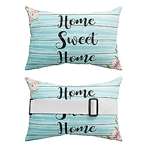 Recliner Head Pillow Ledge Loungers Chair Pillows with Insert Sweet Home Flowers Blue Wood Lumbar Pillow with Adjustable Strap Outdoor Waterproof Patio Pillows for Beach Pool Chair, 2 PCS