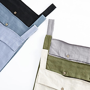 Linen Hanging Laundry Bag, 100% Linen Over The Door Laundry Hamper with Buttons and Zipper, Space Saving Door Hampers for Laundry Dirty Clothes Home Travel, Linen