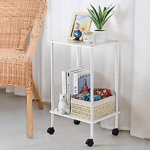Vrisa End Tables Living Room Industrial Narrow Side Tables Nightstand with Wheels Bedside Table with Storage Shelves for Small Spaces Bedroom Living Room Guest Room Couch, White