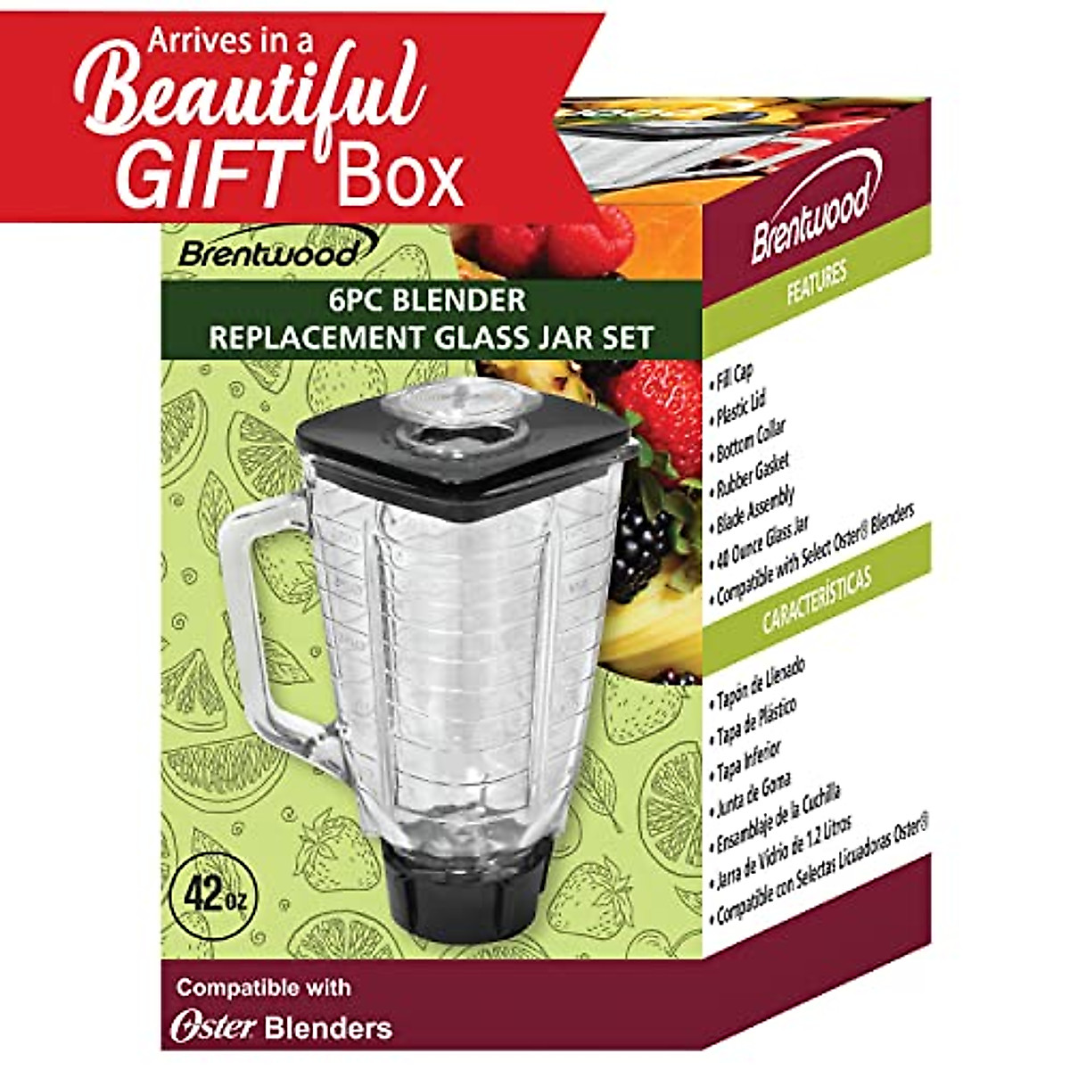 Brentwood P-OST722 Replacement Glass Jar Set, Oster Blender Compatible, 0.33 Gallon Capacity