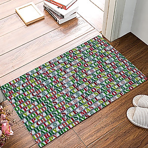 Merry Christmas Doormat Kitchen Bathroom Rug Floor Door Mat, Washable Welcome Entry Way Entrance Mat, Absorbent Hallway Accent Throw Runner Carpet, Red Green Winter Snowflake Stripe 16"x24"