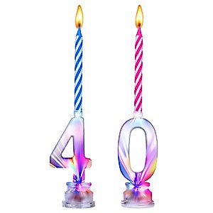 40th Birthday Candles LED Number Candle Flashing Number Birthday Cake Candles with Wax Candles for Birthday Wedding Anniversary Celebration Supplies