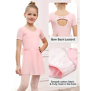 Stelle Girls Bow Back Dance Active Dress Ballet Leotard Combo with Dance Skirt and Dance Tight (Ballet Pink,85, 2-3T)