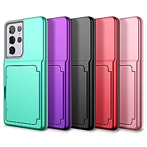 WeLoveCase for Samsung Galaxy S21 Ultra Wallet Case with Credit Card Holder & Hidden Mirror, Defender Protective Shockproof Heavy Duty Phone Cover for Samsung Galaxy S21 Ultra 5G, 6.8 inch Mint