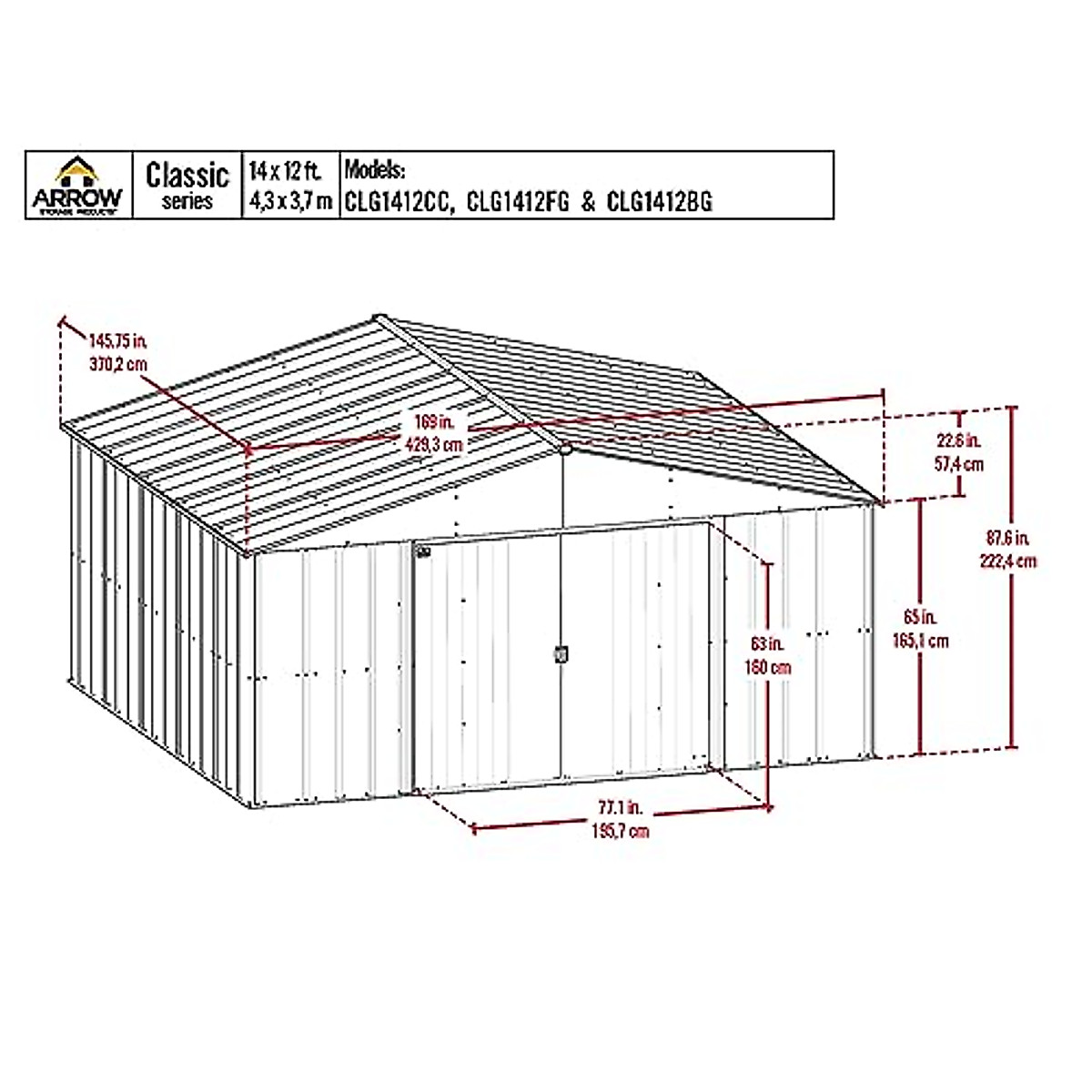 Arrow Classic Metal Shed, 14 x 12, Flute Grey