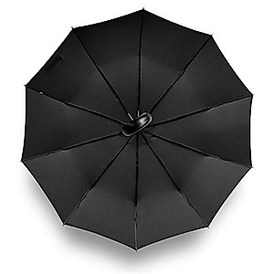 TRADE® Travel Umbrella, Cortex Hook Handle Auto Open & Close Vented Windproof UV Protection Umbrellas with 10 Metal Ribs and Large Canopy for Business Man (Black)