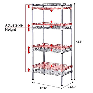 SINGAYE 4 Tier Shelf Adjustable Storage Shelf 350LBS Load Capacity Metal Storage Rack 17.32”L X 11.41”W X43.3” H