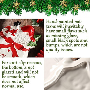 christmas dinner platesCeramic plate Christmas tableware hand drawn pattern Santa Claus Christmas pine tree design for dessert fruit salad(Color:2)