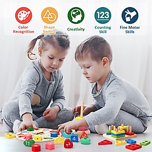 Qizebaby Montessori Toys for 2 Year Old Boys Girls, 6PCS Kids Wooden Toys, Baby Boy Toys 3-6 Year Old, Preschool Educational Learning Toy for Kids Ages 3 4 5 6+, Birthday Gifts
