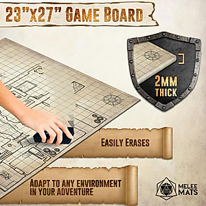 Melee Mats DND Map Starter Kit for Dungeons & Dragons Game - 23” x 27" Double Sided, Wet/Dry Erase Battle Terrain Grid - Ultimate Tabletop Board Gaming Experience with Accessories