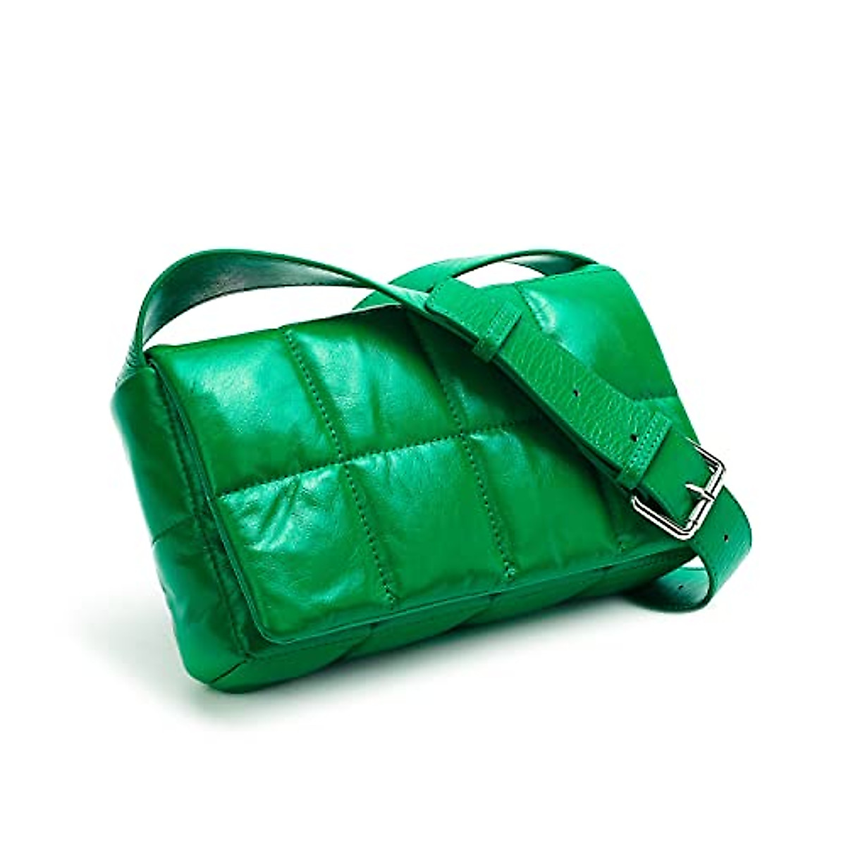 EvaLuLu Genuine Leather Crossbody Bag for Womens Quilted Shoulder Handbag (Green Leather)