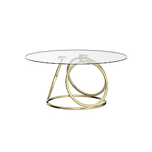 O&K FURNITURE Gold Coffee Table, Modern Round Glass Coffee Table for Living Room with Ring-Shaped Frames, Gold Glass Table for Home&Office,Gold Finish, 1PC