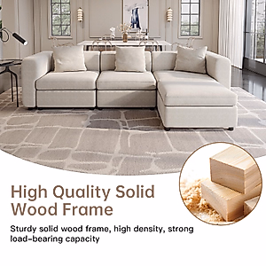 HOTICKME 149.6" Velvet Sectional Sofa with 4 Pillows, 8 Seaters Sofa Couch for Living Room, Convertible U-Shaped Couch with Cushions, Oversized Sectional Sofa with 4 Storage Ottoman, Beige