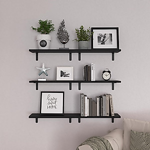 WOPITUES Floating Shelves Set of 6, Wood Rustic Farmhouse Shelves for Wall Decor, Bathroom Shelves, Book Shelves for Living Room-Black
