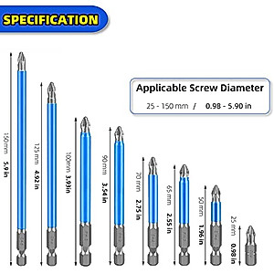 Phillips Magnetic Screwdriver Bit Set, MIKITOK(9PCS) S2 Alloy Steel Anti-Slip Long Drill Bits, 1/4 Hex Shank, Fine Tooth Design, Strong MagnetismWith Cleaning Brush for Electric Drill Bits…