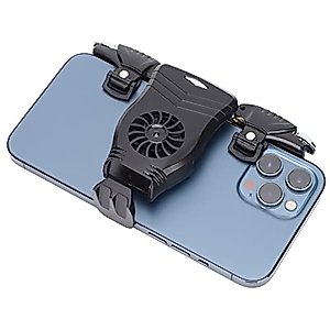 Cell Phone Cooler Mobile Game Controller PUBG Game Controller Trigger Grip Cellphone Radiators, 2Gear Positions Fan and 4 Button Pulse Gears for 6.5 to 9.5mm Thickness Mobile Phone