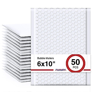 Fuxury Bubble Mailer, 6x10 Inch Bubble Mailers 50 Pack, Self-Seal Adhesive Padded Envelopes, Water Resistant Mailers, Shipping Envelopes for Packaging, Small Business, Mailing,Bulk White#0