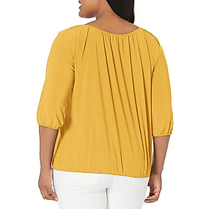 Star Vixen Women's 3/4 Sleeve, Front Tie Peasant Top, Mustard, X-Large