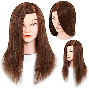 Mannequin Head with Human Hair - 20-22" Cosmetology Mannequin Head with 100% Real Human Hair for Braiding Practice Cutting - Manikin Head with Human Hair for Hairdresser (Brown)