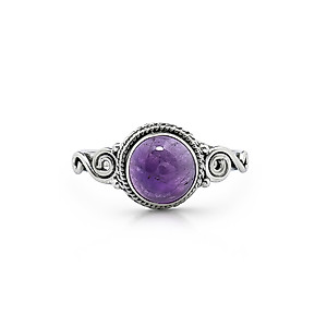 Koral Jewelry Amethyst Spiral Side Ring 925 Sterling Silver Vintage Gipsy Boho Chic US Size 5 6 7 8 9 (8)