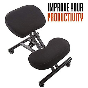 Posture Pro Ergonomic Kneeling Chair with Wheels | Fully Adjustable Mobile Office Seating | Improve Posture & Relieve Back Pain | Easy Assembly | Kneeling Desk Chair for Home, Office & School (Black)