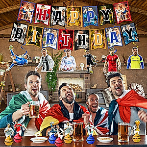 22pcs Soccer Star Party Decorations, Soccer Star Birthday Party Decorations Set includes Soccer Star Cupcake Topper, Banner, Centerpieces and Hanging Swirls, Soccer Star Birthday Decorations