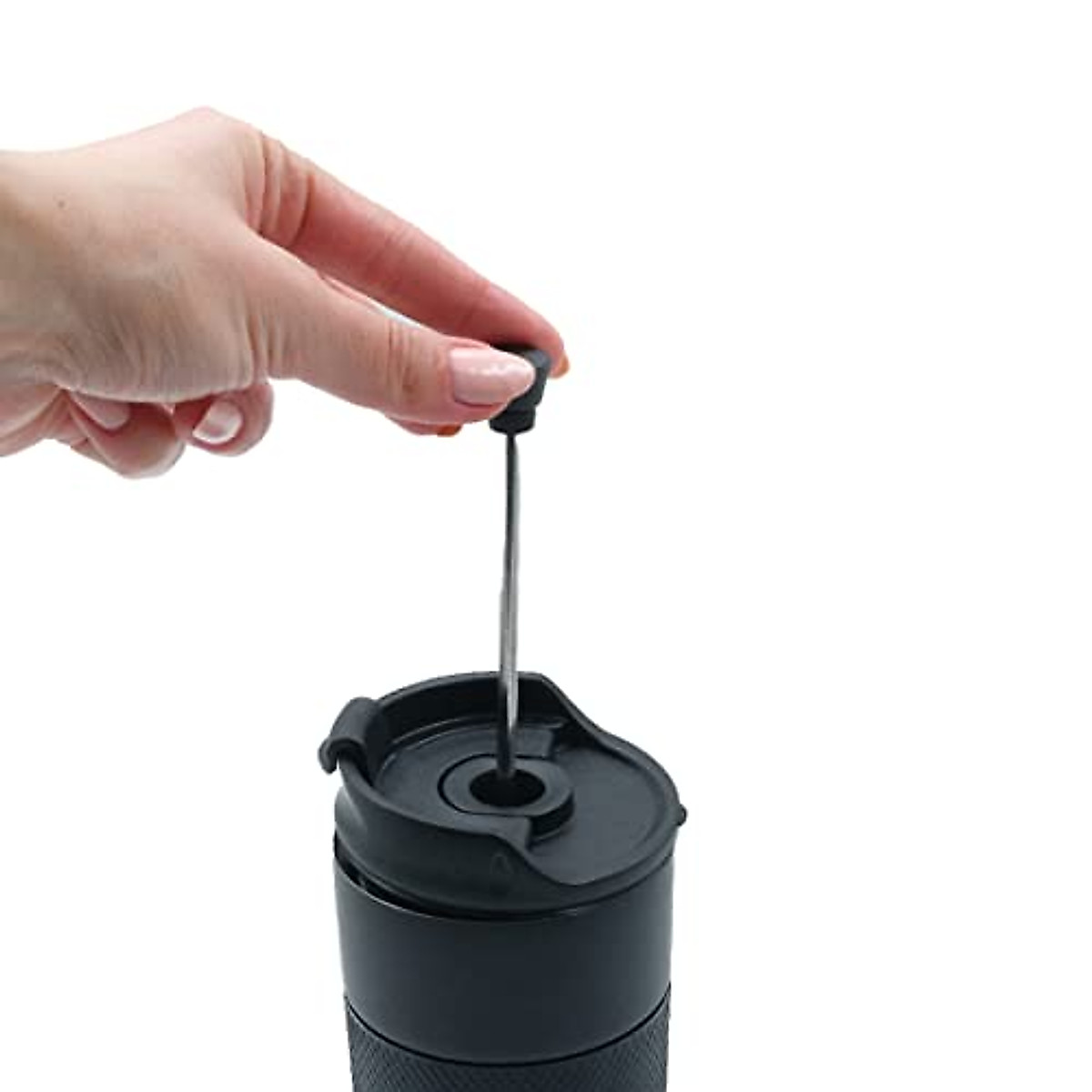 French Press Mug for Travel, Stainless Steel Travel Coffee and Tea Press, Hot or Cold Brew, Ideal Personal Mug for Travel, Car, Office, Camping, 15oz