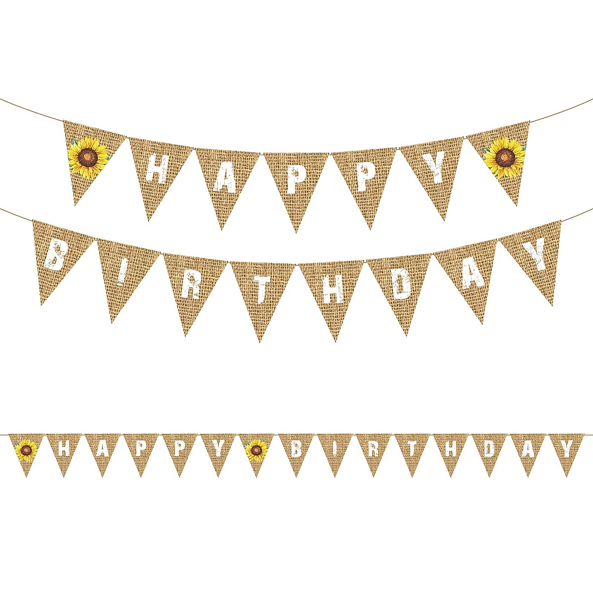 Sunflower Happy Birthday Banner Sunflower Theme Party Decorations Happy Birthday Banner Bunting Decorative Burlap Banner for Baby Shower Kids Birthday Party, Sunflower Pattern Flag Party Supplies