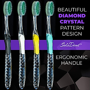 Solodent Toothbrush Soft, Silver & Jade Flossing Bristles (Pack of 2) Colors May Vary