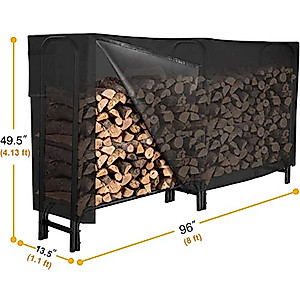 GASPRO 8FT Firewood Rack Outdoor with Cover, Adds Sturdy Middle Upright, Heavy Duty Steel Log Rack Wood Holder, Easy to Assemble