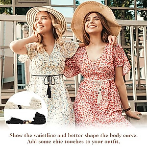 TIESOME 2 PCS Women's Skinny Tassel Waist Belt with Wooden Beads, Black + White Thin Woven Waist Rope Belt for Women Girls Godness Boho Braided Waist Belt Rope Chain for Thin Dresses Skirts Tunics