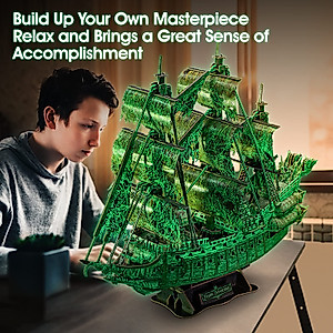 CubicFun 3D Jigsaw Puzzles Dutch Ship Model Flying Luminous Haunted Pirate Ship DIY for Adults and Kids, Building Kits Office Decoration for Women and Men, 360 Pieces