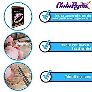 OntaRyon Ring Size Adjuster – Rubber Tightener for Gold Rings – Silicone Guards for Loose Rings – 4 Sizes Jewellery Spacers – Gold Resizer for Men and Women – 8 Spirals – Comfortable Wear