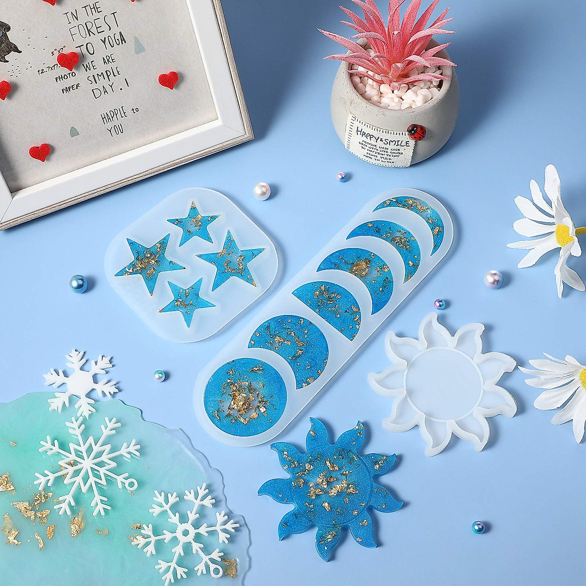 Moon Phase Resin Mould, Sun Mould Star Silicone Mould, Full Moon Epoxy Moulds with Accessories, Wall Hanging Decoration for Bedroom, Living Room, Apartment or Dorm