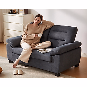 LINSY HOME 58" W Loveseat Sofa, Cloud-Like 2 Seat Couch Modern Comfy Sofa for Bedroom and Living Room, Small Sofa for Small Spaces, Bluish Grey