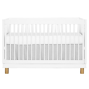 Evolur Loft Art Deco 3-in-1 Convertible Crib in White with Gold Hardware, Greenguard Gold Certified, 3 Mattress Height Settings, Features Rounded Spindles, Converts to Toddler Bed & Daybed