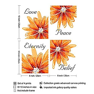Monstake Canvas Wall Art Prints Set of 4 Orange Sunflower Fashion Wall Pictures for Bedroom Decor Inspirational Wall Art Posters for Living Room Bedroom Wall Decor (8"x10" UNFRAMED)