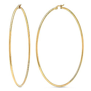 Gem Stone King 3.5 Inch Stainless Steel Yellow Gold Tone Hoop Earrings - 90mm Diameter - Stunning Statement Jewelry for Women