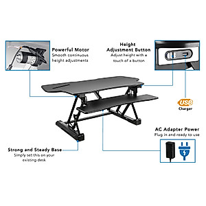 Mount-It! Electric Standing Desk Converter, 48 Inch Extra Wide Motorized Sit Stand Desk with Built in USB Port, Ergonomic Height Adjustable in Black (MI-7962)