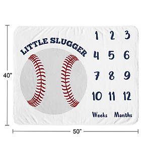 Sweet Jojo Designs Baseball Boy Milestone Blanket Monthly Newborn First Year Growth Mat Baby Shower Memory Keepsake Gift Picture - Red White and Blue Americana Sports Little Slugger